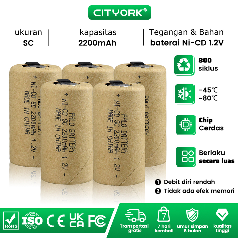 Jual Cityork Baterai Isi Ulang 1.2V Baterai 1.2V SC 2200mAh Sub C NI-CD ...