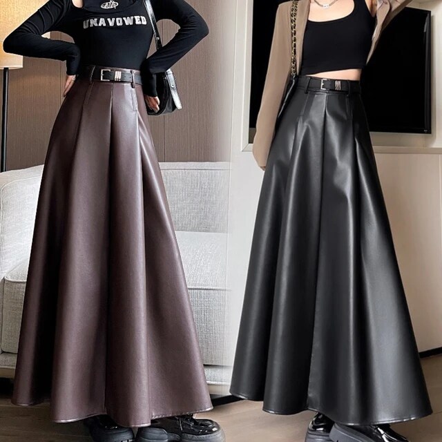 Jual Rok Panjang Kulit PU Hikmahid Rok Maxi Elegan Pinggang Tinggi ...
