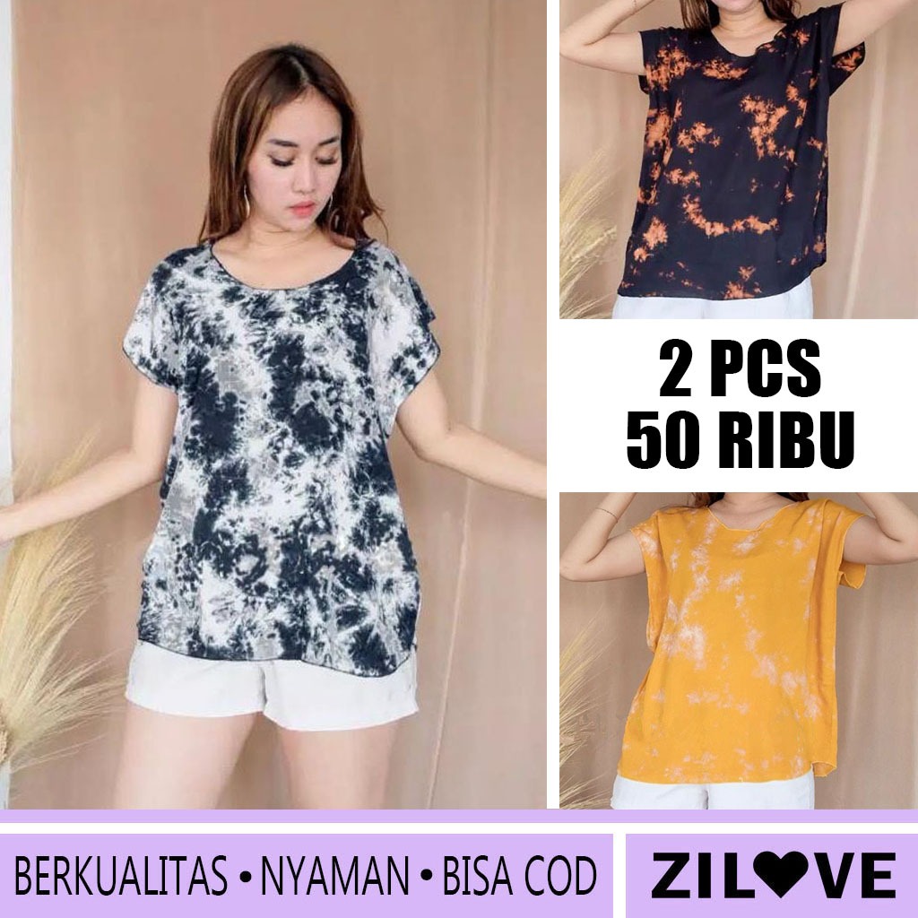 Jual ZILOVE Tie Dye Rayon Bali Premium Atasan Cewek Kaos Tiedie All ...