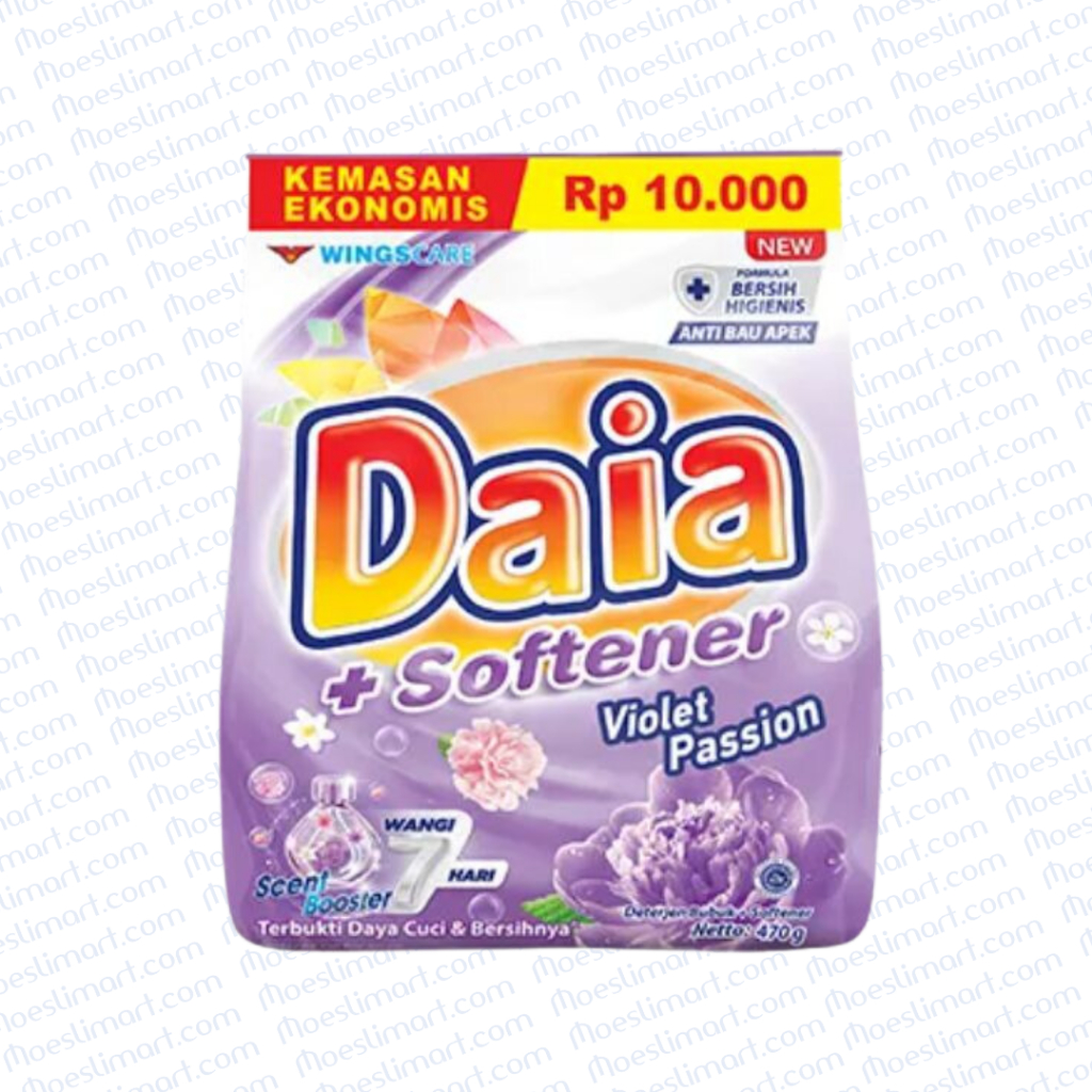 Jual Daia Detergent Bubuk + Softener ungu Violet Passion 470g | Shopee ...