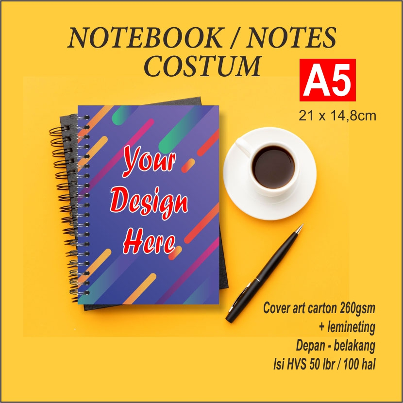 Jual Notebook/notes spiral custom A5 isi 50 lembar garis/polos | Shopee ...