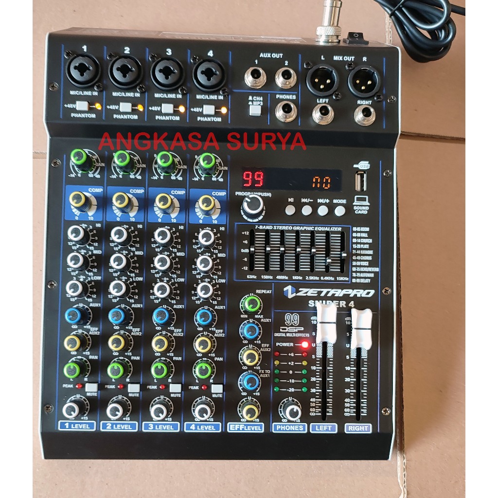 Jual Mixer Zetapro Sniper4 / Sniper 4 Original / Mixer 4 Channel Ada Compressor , Effect Reverb ...