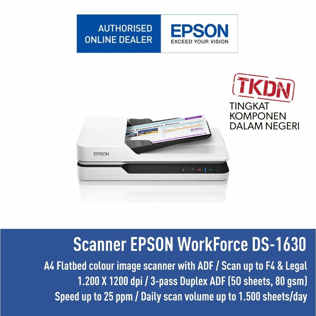 Jual Scanner Epson WorkForce DS 1630 Flatbed Duplex ADF 25ppm 50 sheets ...