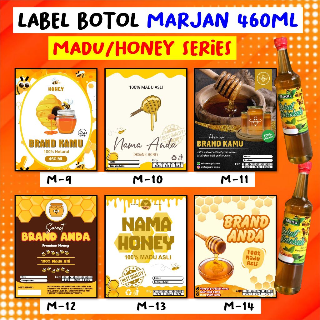 Jual Stiker Label Madu Botol Marjan 460ml --- Honey lebah mellifera ...