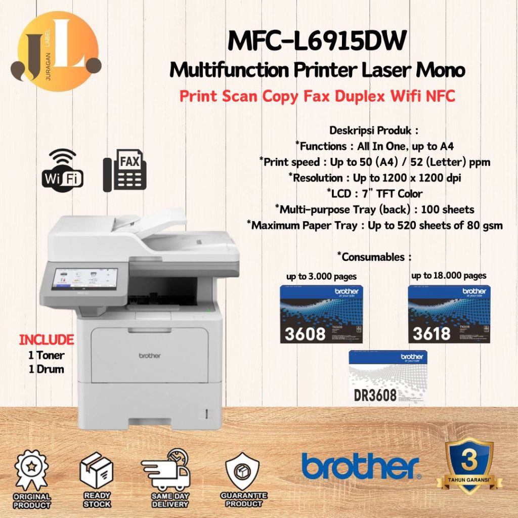 Jual BROTHER MFC-L6915DW Printer All in One Laser Monochrome Wireless 52ppm L6915 Duplex WiFi ...