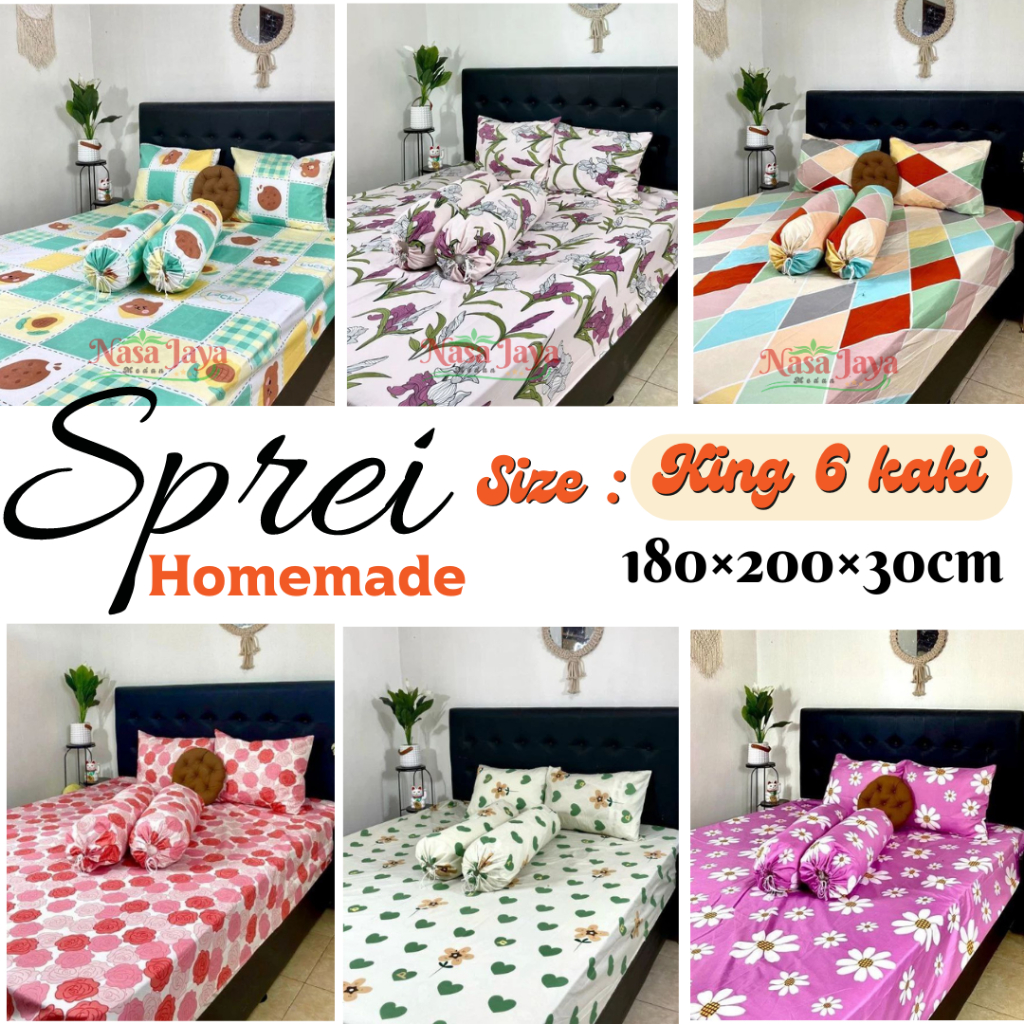 Jual Sprei 180x200x30cm 160x200x30cm Sprei 5 kaki dan 6 kaki Lengkap ...