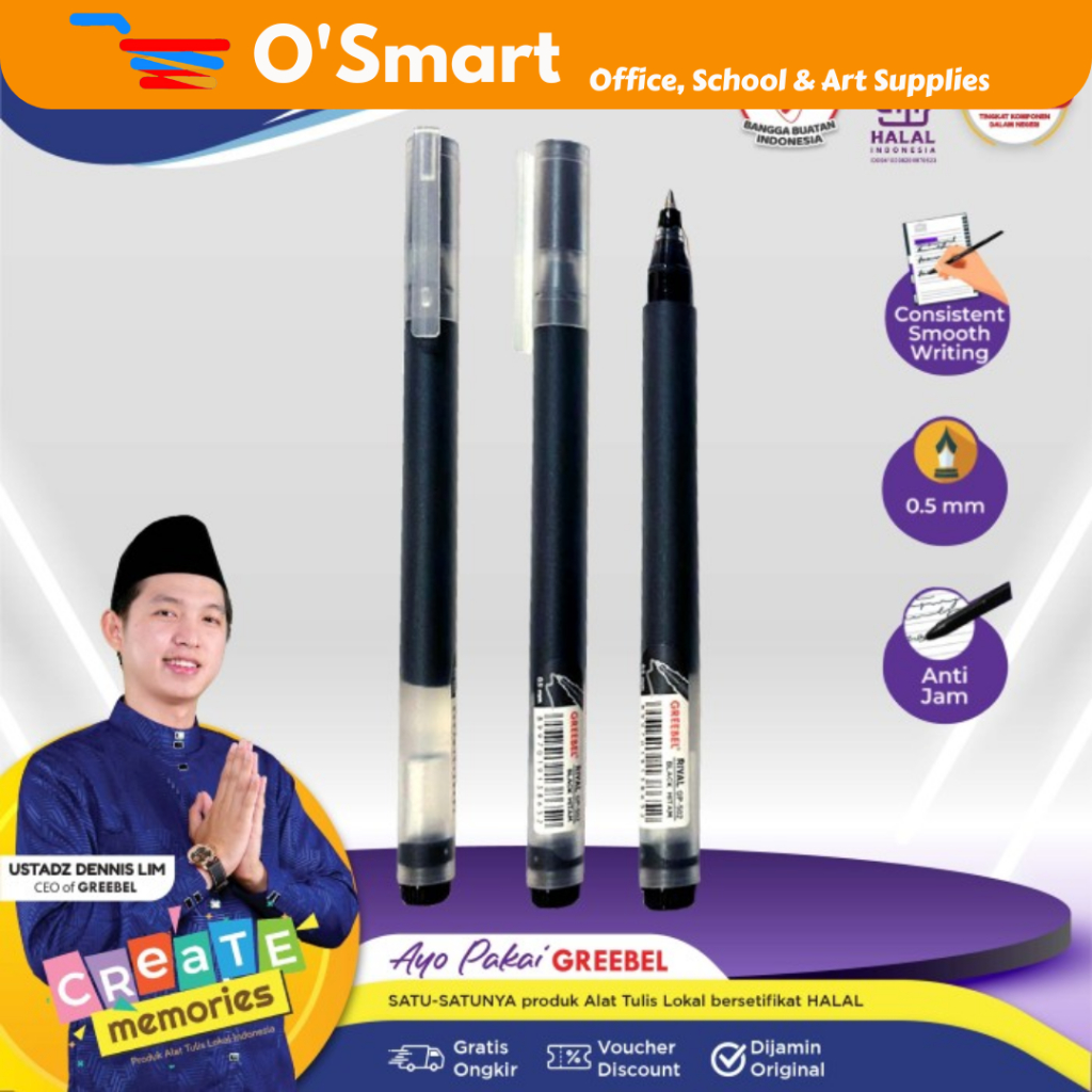 Jual GREEBEL Pena Gel Pen Rival GP-502 0.5 Hitam (12 Pcs/Kotak) | Shopee Indonesia