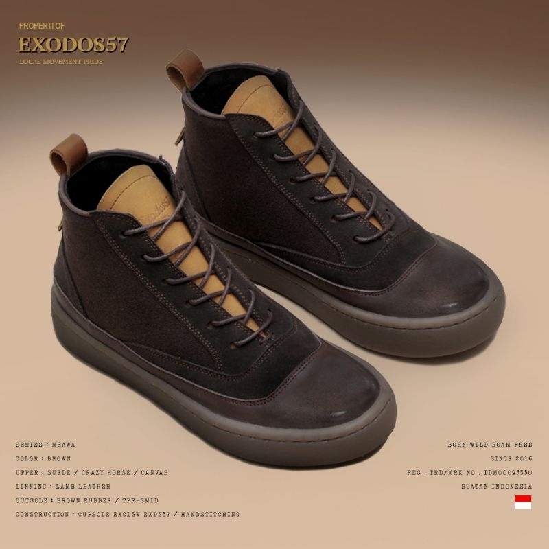 Jual Sepatu Sneakers Kulit Pria Exodos57 - Meawa Brown | Shopee Indonesia