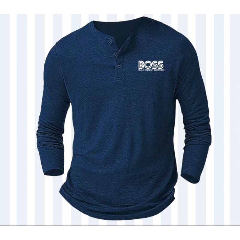 Jual LONGSLEEVE HANLEY T-SHIRT /kaos sablon logo boss /Kaos kancing ...