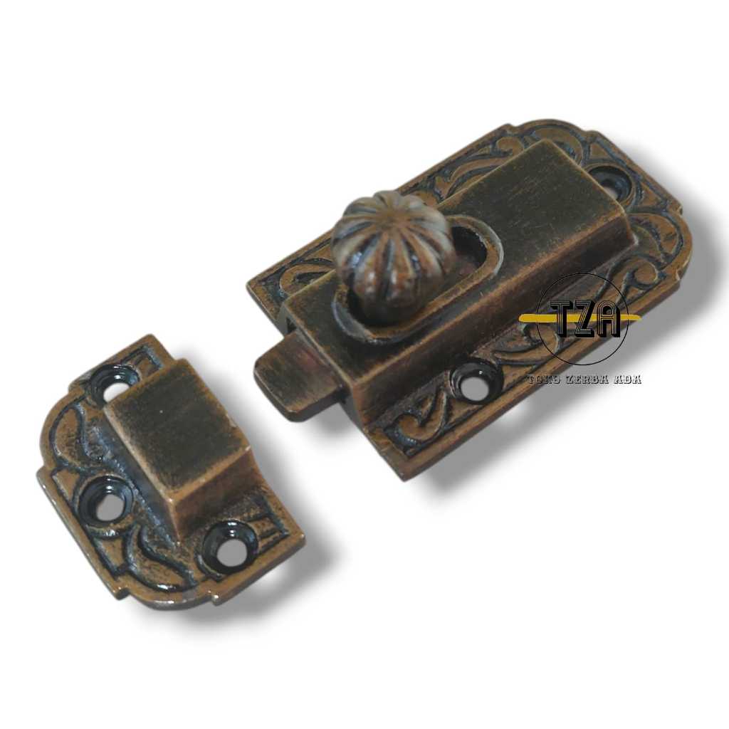 Jual Grendel Slot Kunci Pintu Jendela Aluminium Antik Motif Ukir 8,5 cm ...