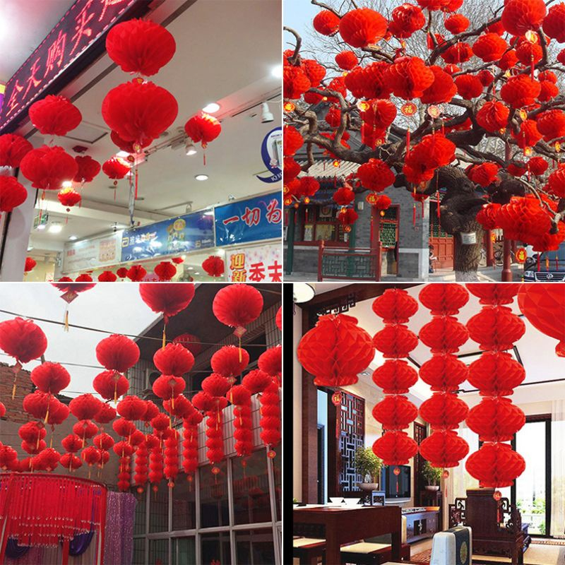 Jual 20cm -35cm Lampion Lipat Bulat Dekorasi Imlek Gantung Lampion ...