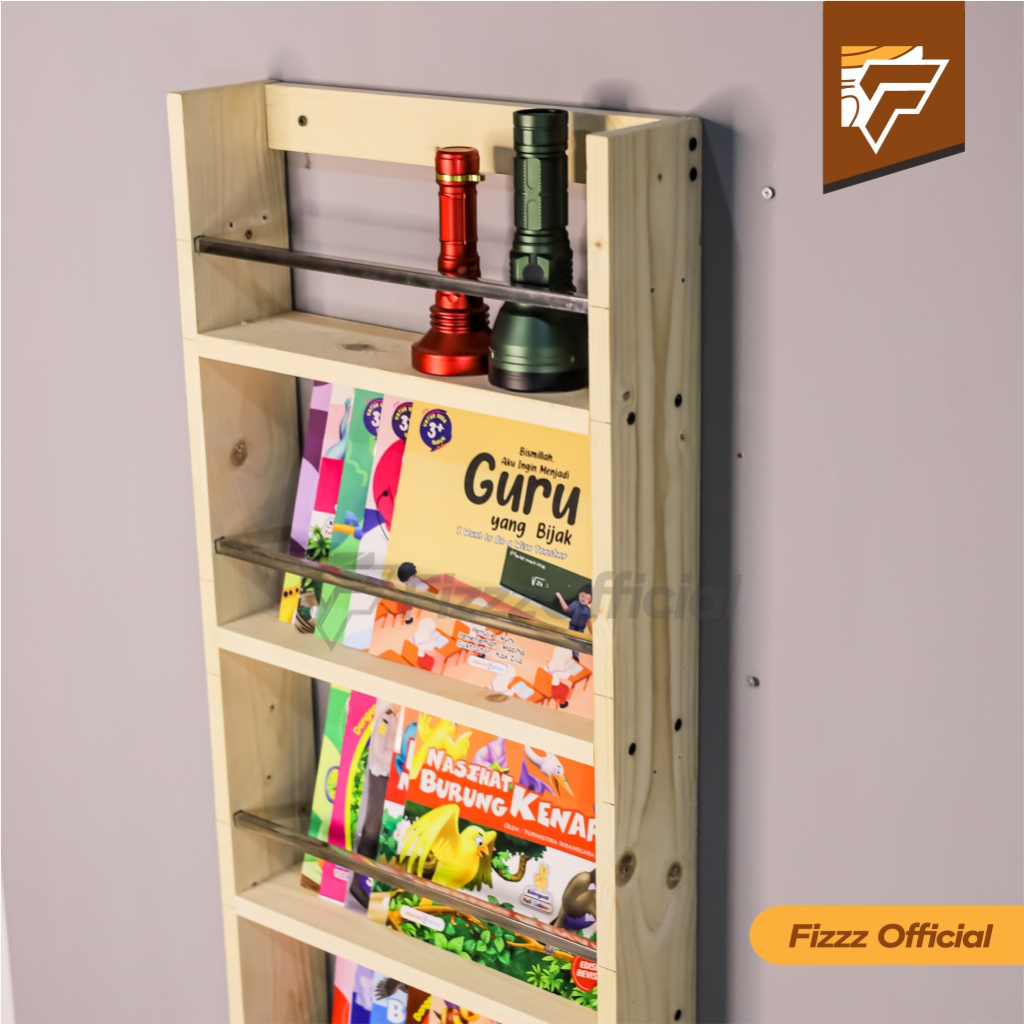 Jual Rak Buku 4 Susun Penyimpanan Tempel Dinding Bahan Kayu Jati ...