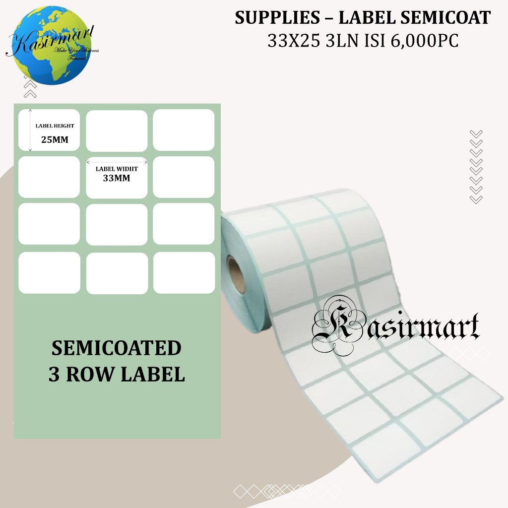 Jual Label Barcode Semicoat 33x25 3 Line isi 6000 Core 1 inch Kertas ...