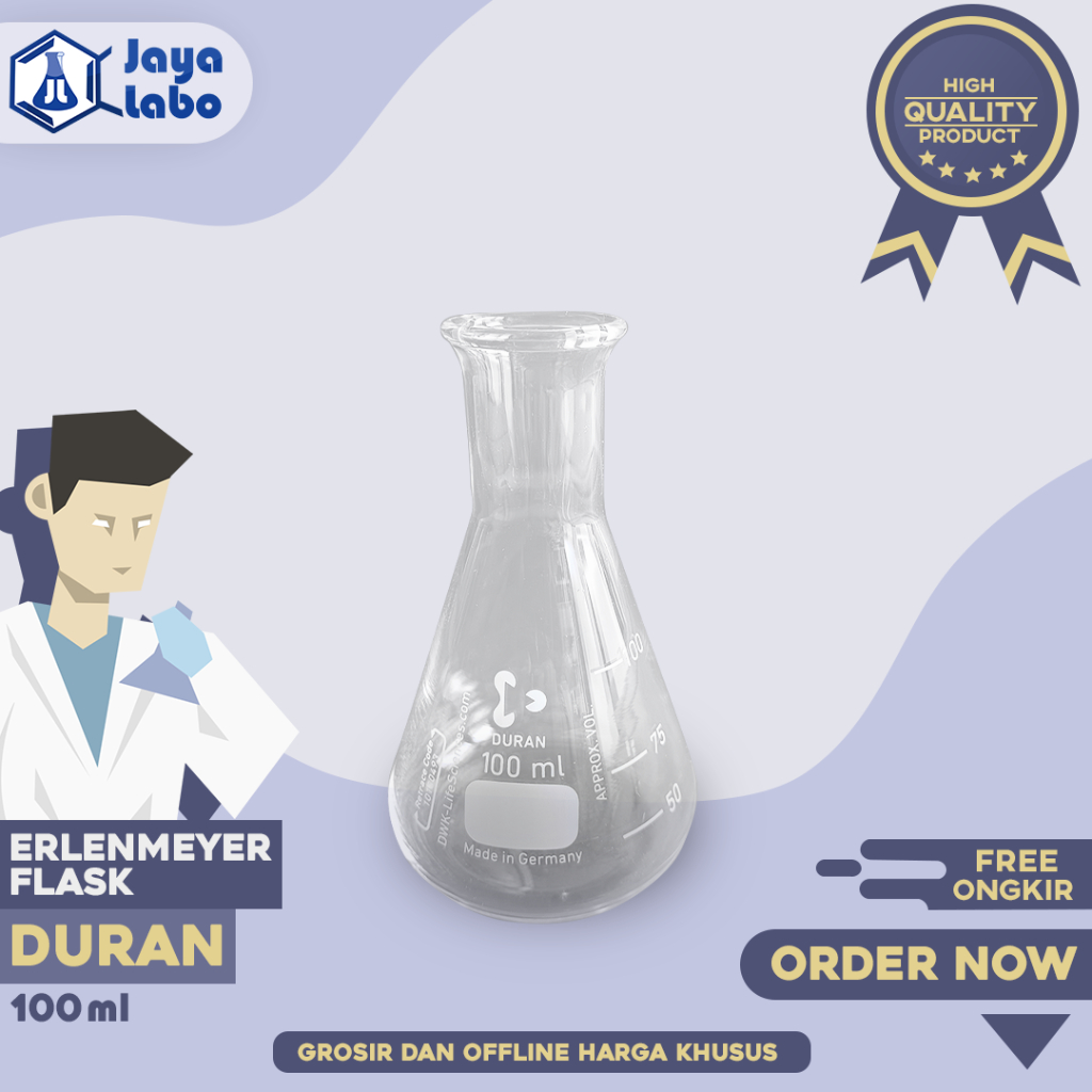 Jual ERLENMEYER DURAN Vol. 100 ml / ERLENMEYER FLASK | Shopee Indonesia