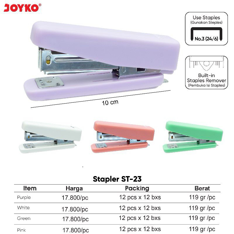 Jual JOYKO Mesin Stapler Besar ST-23 Warna Pastel / Staples ST23 untuk ...