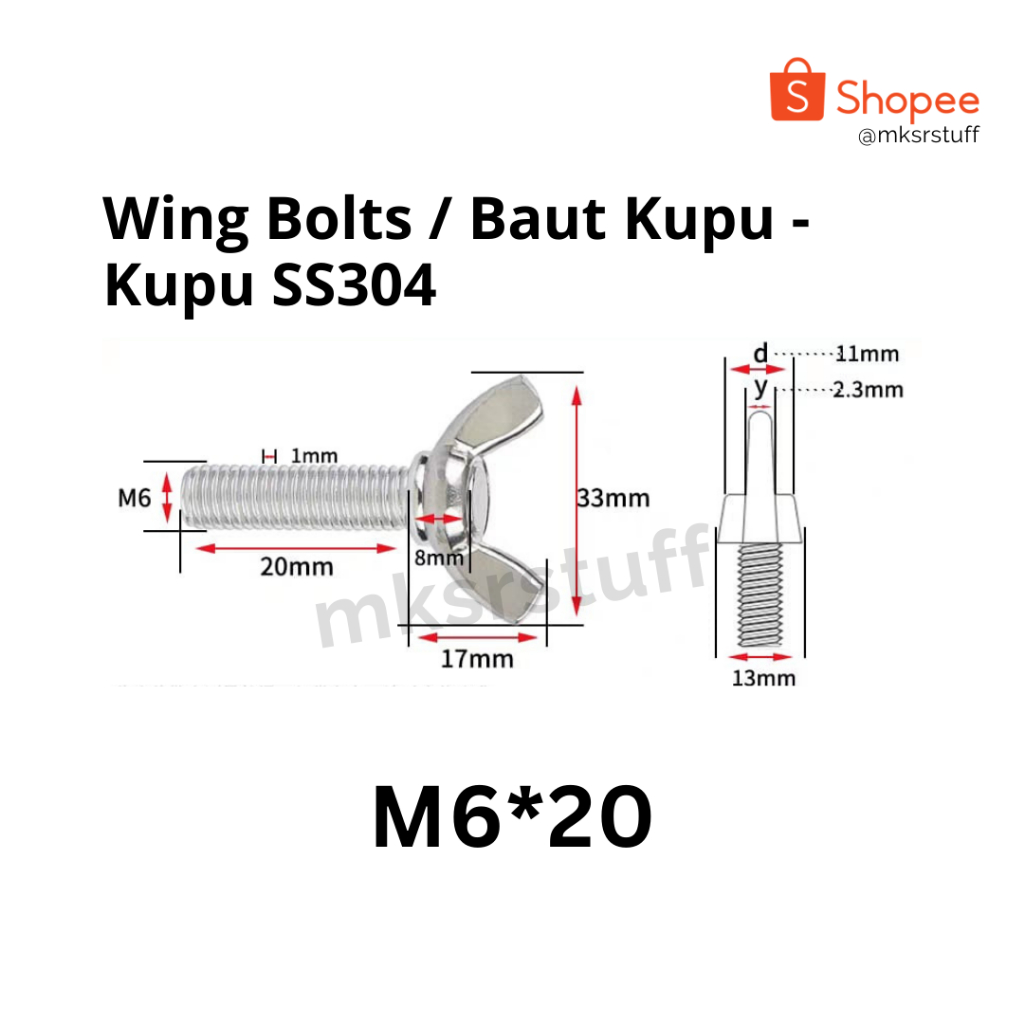 Jual M6*20mm - Baut Kupu-Kupu / Wing Bolts / Butterfly Stainless Steel 304 | Shopee Indonesia