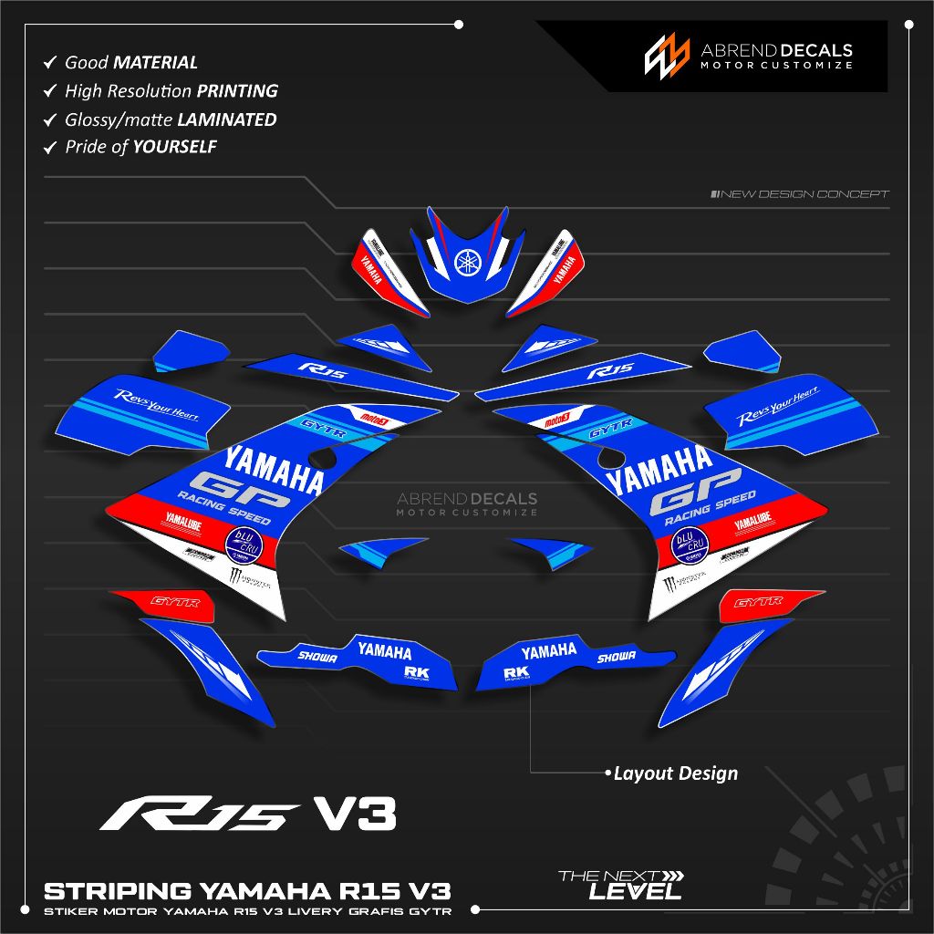 Jual STRIPING YAMAHA R15 V3 GRAFIS GYTR GP RACING SPEED MOTO 3 / STIKER ...