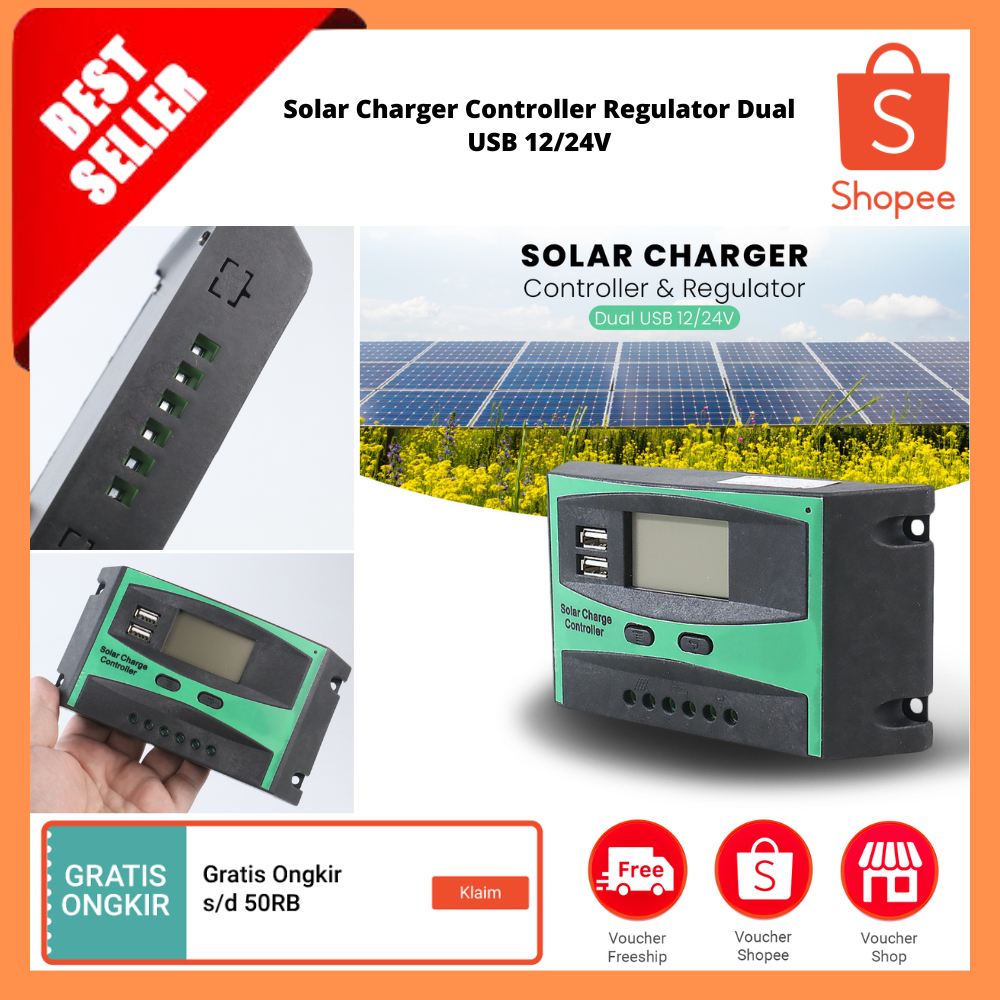 Jual Solar Charger Controller Regulator Dual USB 12/24V - Pengendali ...