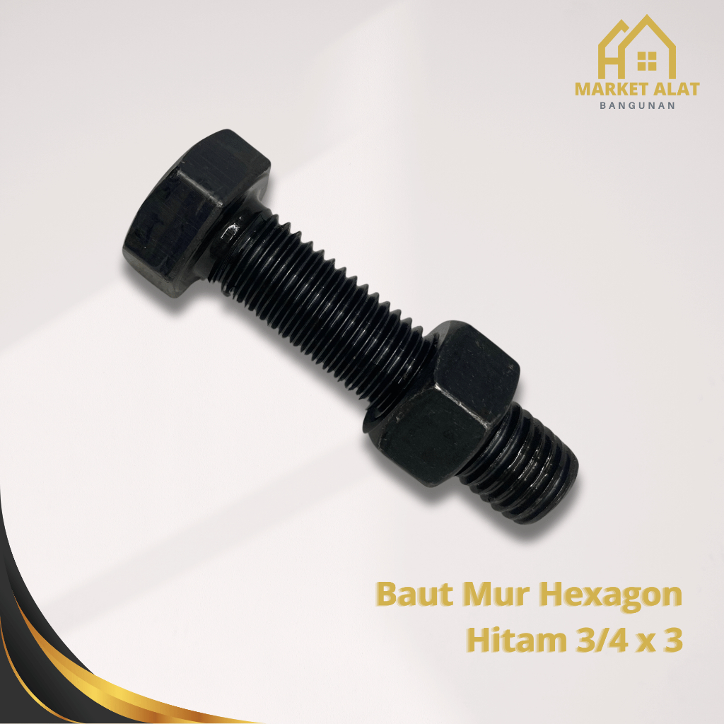 Jual Baut Mur Hitam 3/4” x 3” / Baut Kunci 30 Panjang 7 cm 75 mm Drat ...
