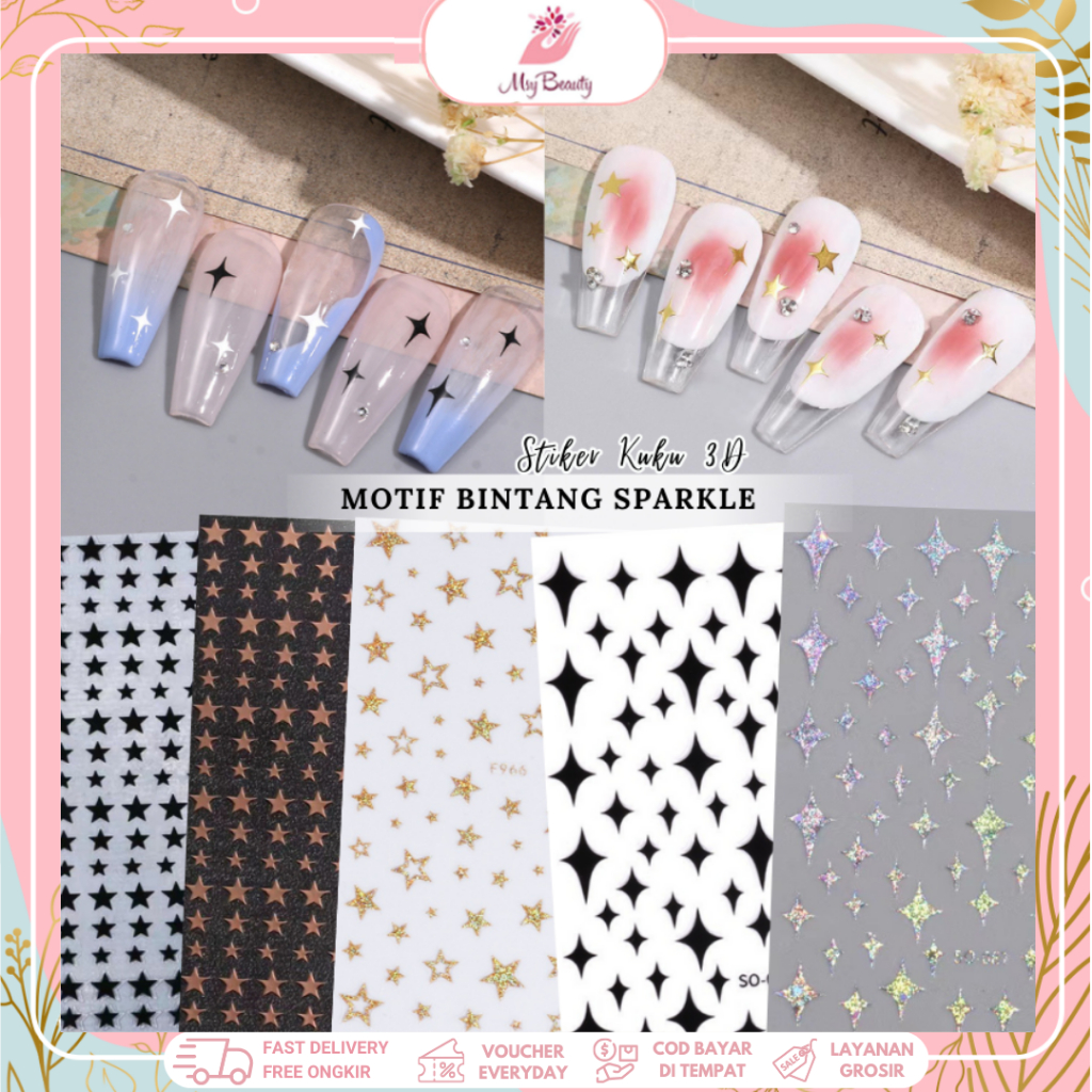 Jual MSY STIKER KUKU MOTIF BINTANG SPARKLE/STICKER NAIL ART 3D SPARKLE ...