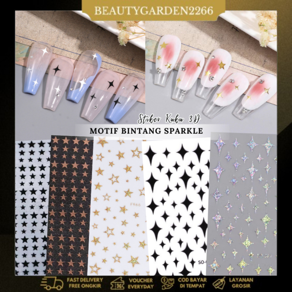 Jual [ COD ] Stiker Kuku Motif Bintang Sparkle/Sticker Nail Art 3D ...