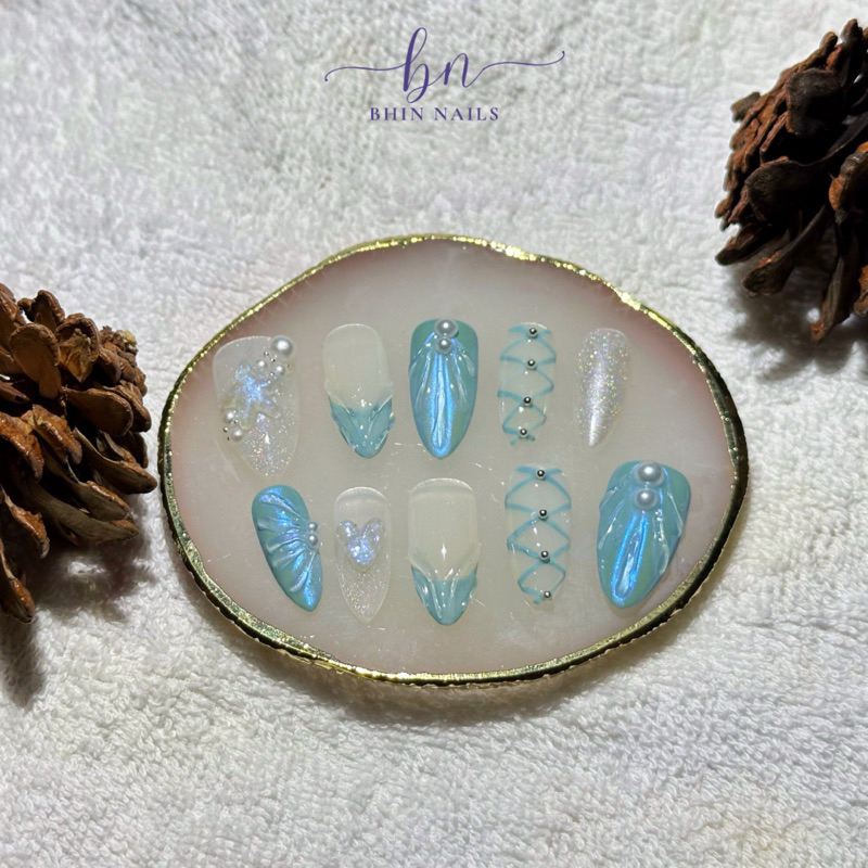 Jual BHIN NAILS - Blue Elegant Press On Nails Hand Made Wedding Nails ...