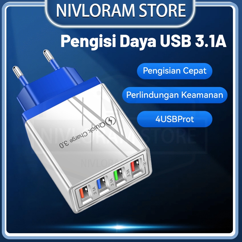 Jual Adapter Charger 5V 3.1A 4 Port USB Quick Charging Fast Charging ...