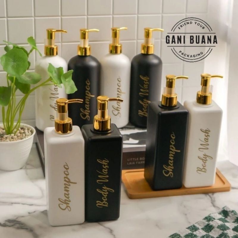 Jual BOTOL PUMP 500ML HDPE KOTAK/BULAT LONJONG STIKER AESTETIC/BOTOL ...