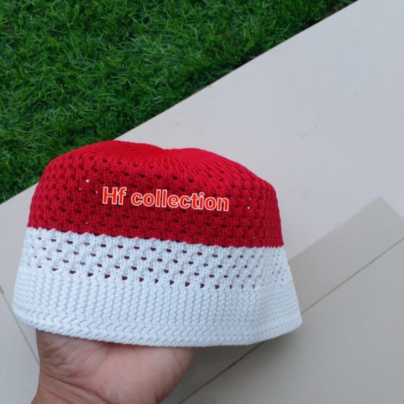 Jual TERBARU !!! Peci rajut haji Dewasa MERAH PUTIH| Kopiah haji Dewasa ...