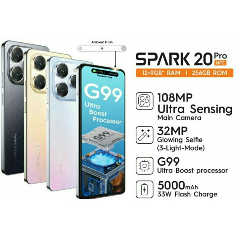 Jual TECNO SPARK 20 Pro NFC 8/256GB 12/256GB Garansi Resmi TAM | Shopee Indonesia