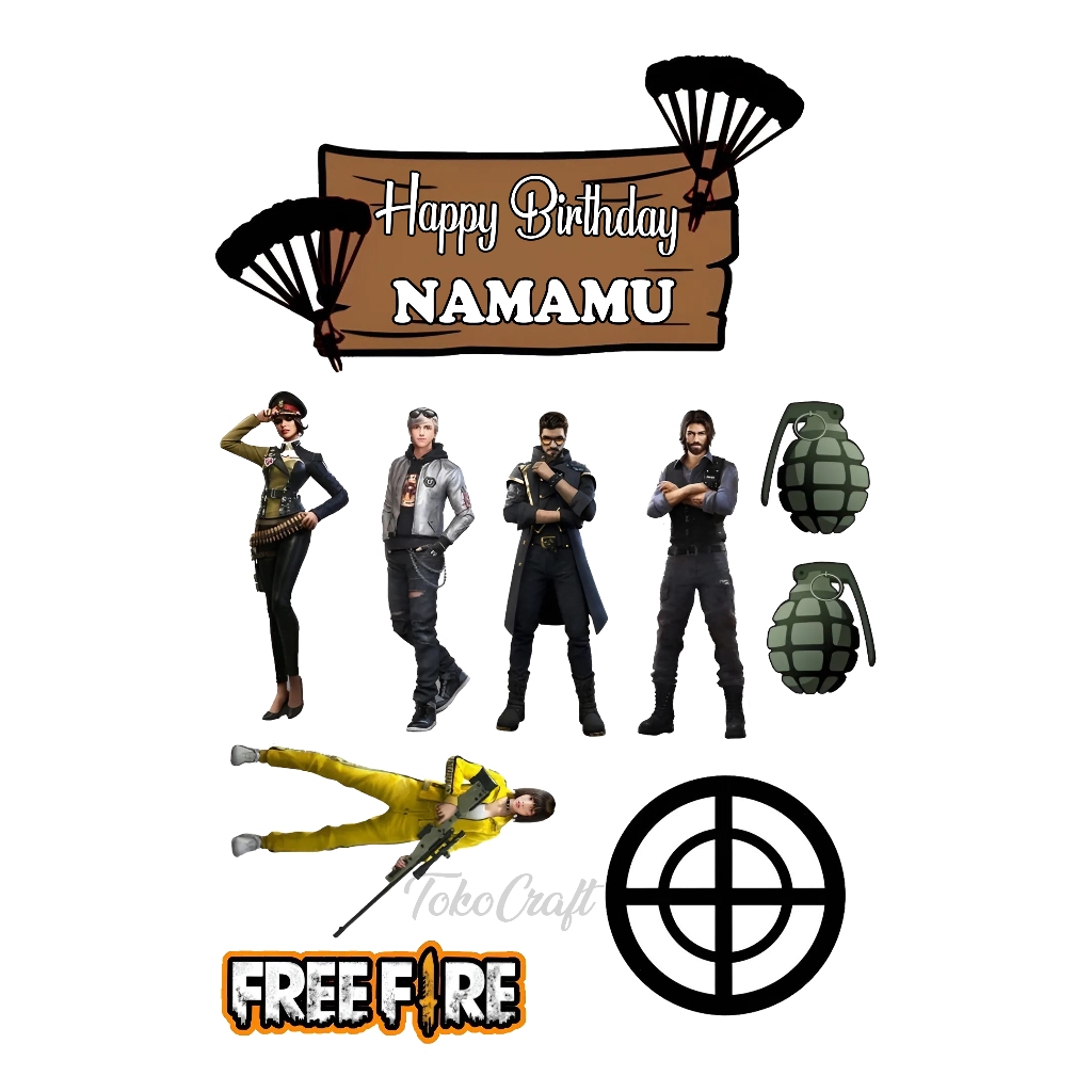 Jual TOPPER CAKE FREE FIRE HIASAN KUE ULANG TAHUN CUSTOM NAMA HAPPY ...