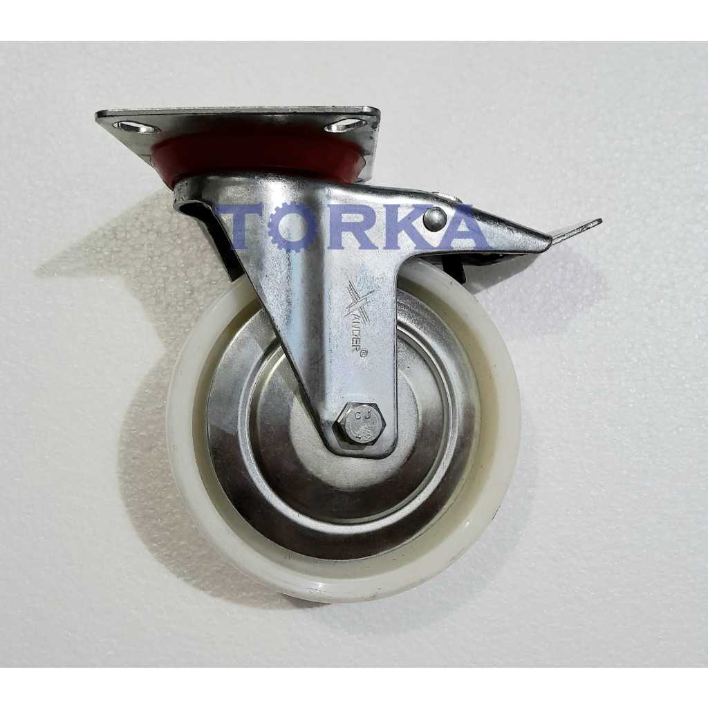 Jual Roda Caster 5 inch Nylon Putih XANDER Hidup Rem 5inch Troli Hidup ...