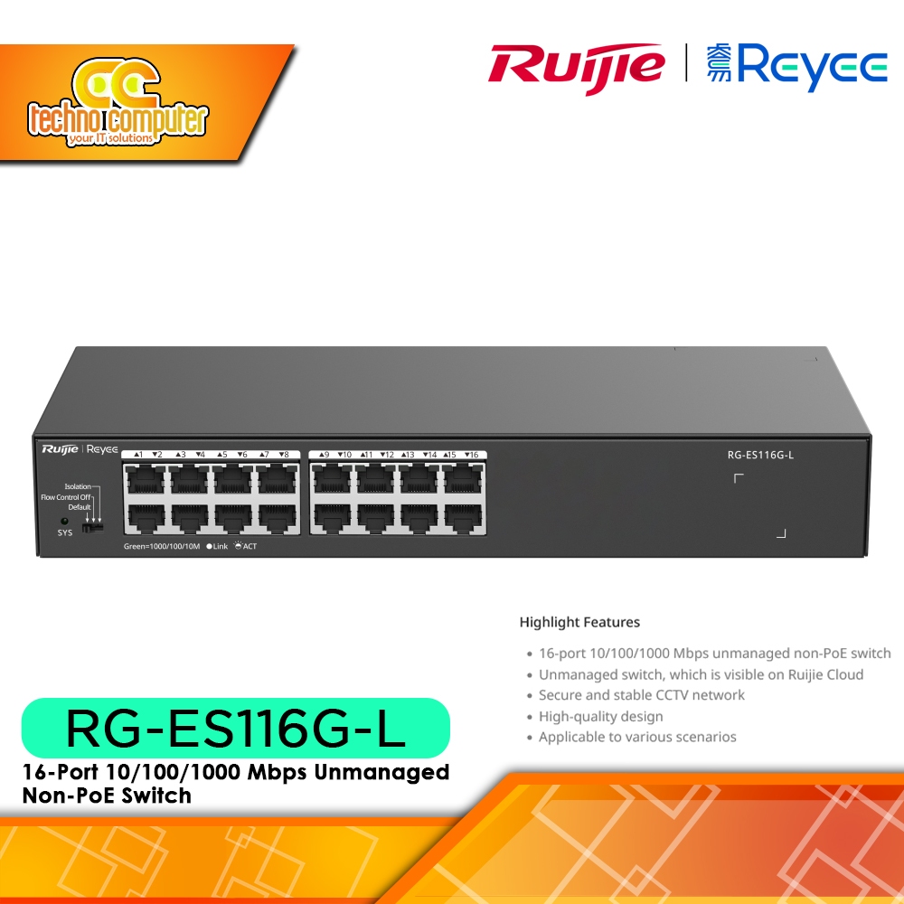 Jual SWITCH HUB RUIJIE/REYEE RG-ES116G-L 16-Port Gigabit Unmanaged ...
