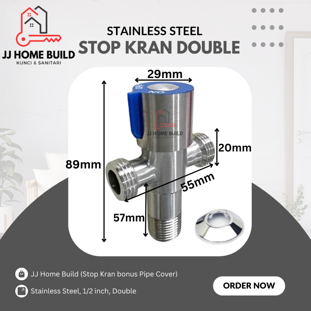 Jual Stop Kran Double Stainless Steel / Stop Kran T / Stop Keran Cabang ...