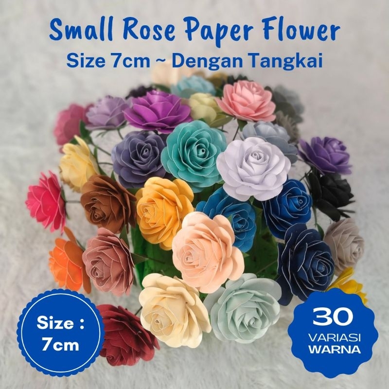 Jual Bunga Mawar Kertas dengan Tangkai size 7cm Small Rose Paper Flower ...