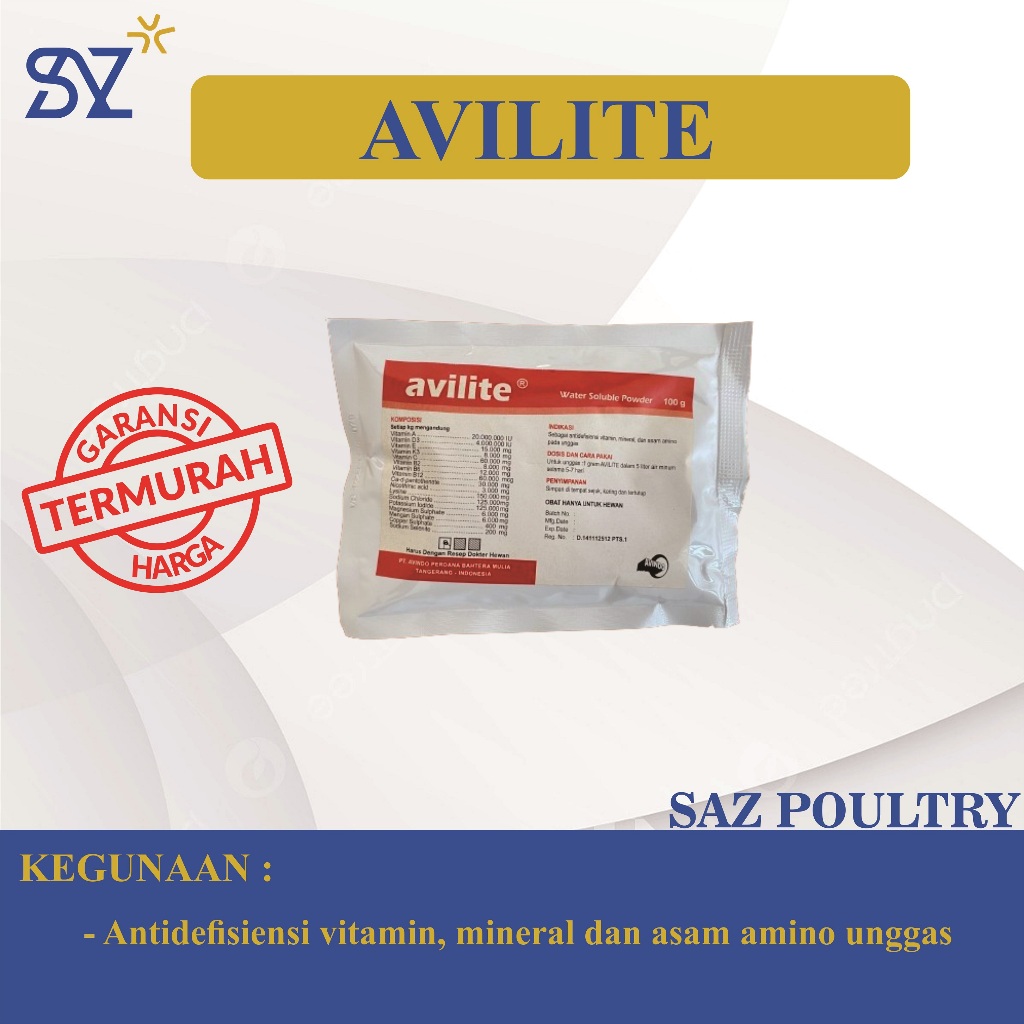 Jual Avilite 100 gram Multivitamin Asam Amino Mineral Unggas Ayam Hewan Ternak | Shopee Indonesia