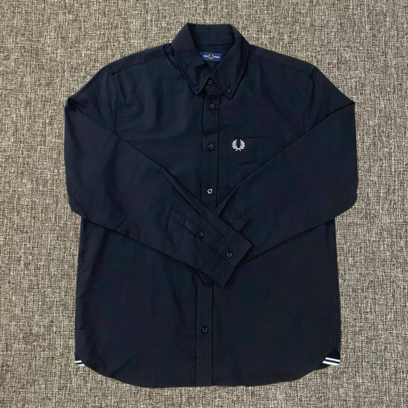 Jual Fred Perry Oxford Long Sleeve Shirt Black Original / Kemeja Fred ...