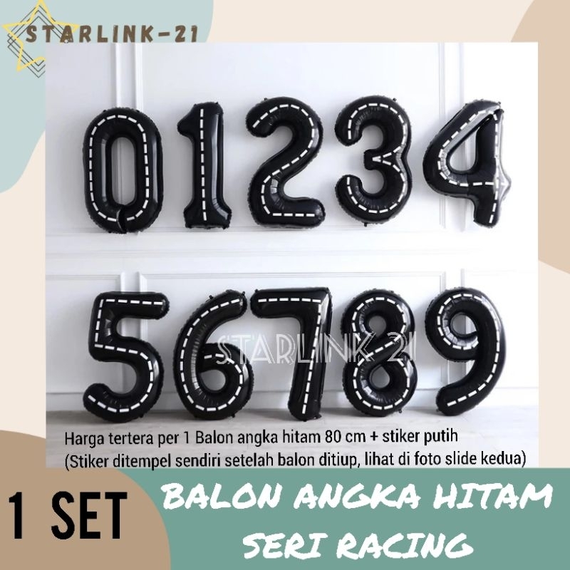 Jual BALON ANGKA HITAM TEMA RACING | Balon Angka Jumbo + Free Stiker ...