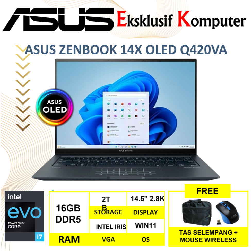 Jual Laptop OLED Asus Zenbook 14X OLED Q420VA Intel i7 13700H 16GB 2TB ...