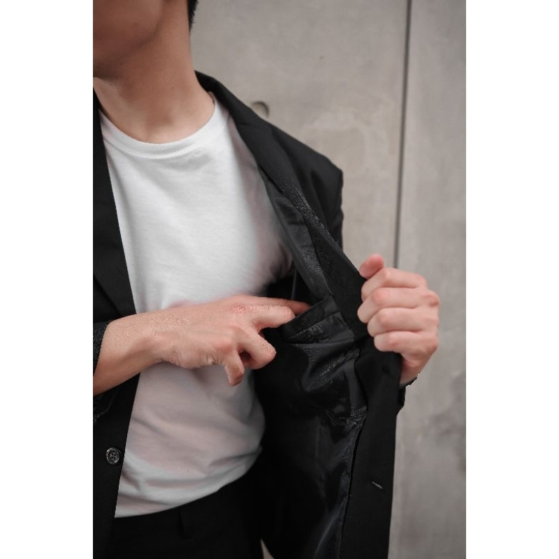 Jual Jas pria Hitam buat wisuda Nikah Kondangan Blazer Formal slimfit kerja kantor bahan ...