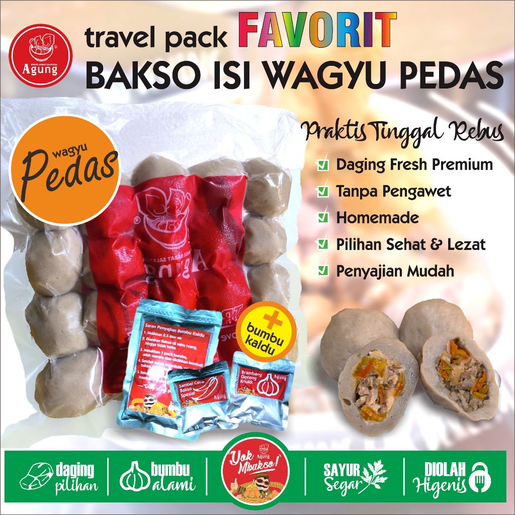 Jual Travel Pack Frozen Bakso Sapi Isi Daging Wagyu Pedas Favorit ...
