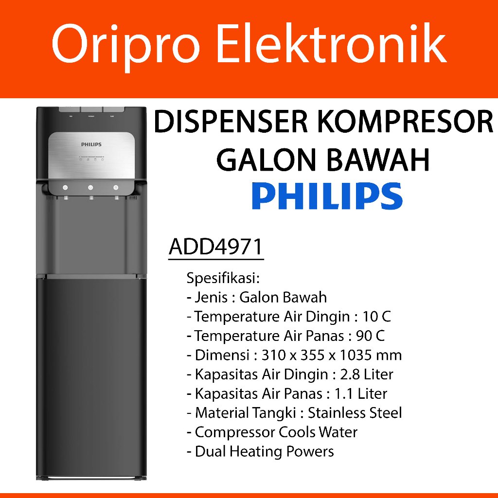 Jual Dispenser Galon Bawah Panas Biasa Dingin Kompresor Philips ADD4971 ...