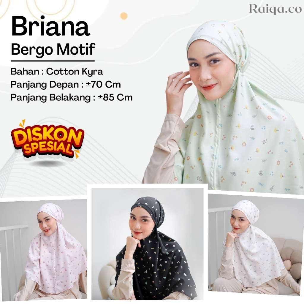 Jual Hijab Instant Briana Bergo Motif | Shopee Indonesia