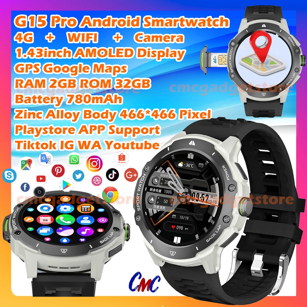 Jual G15 PRO Smartwatch 4G Wifi Android Playstore AMOLED Watch Pria ...