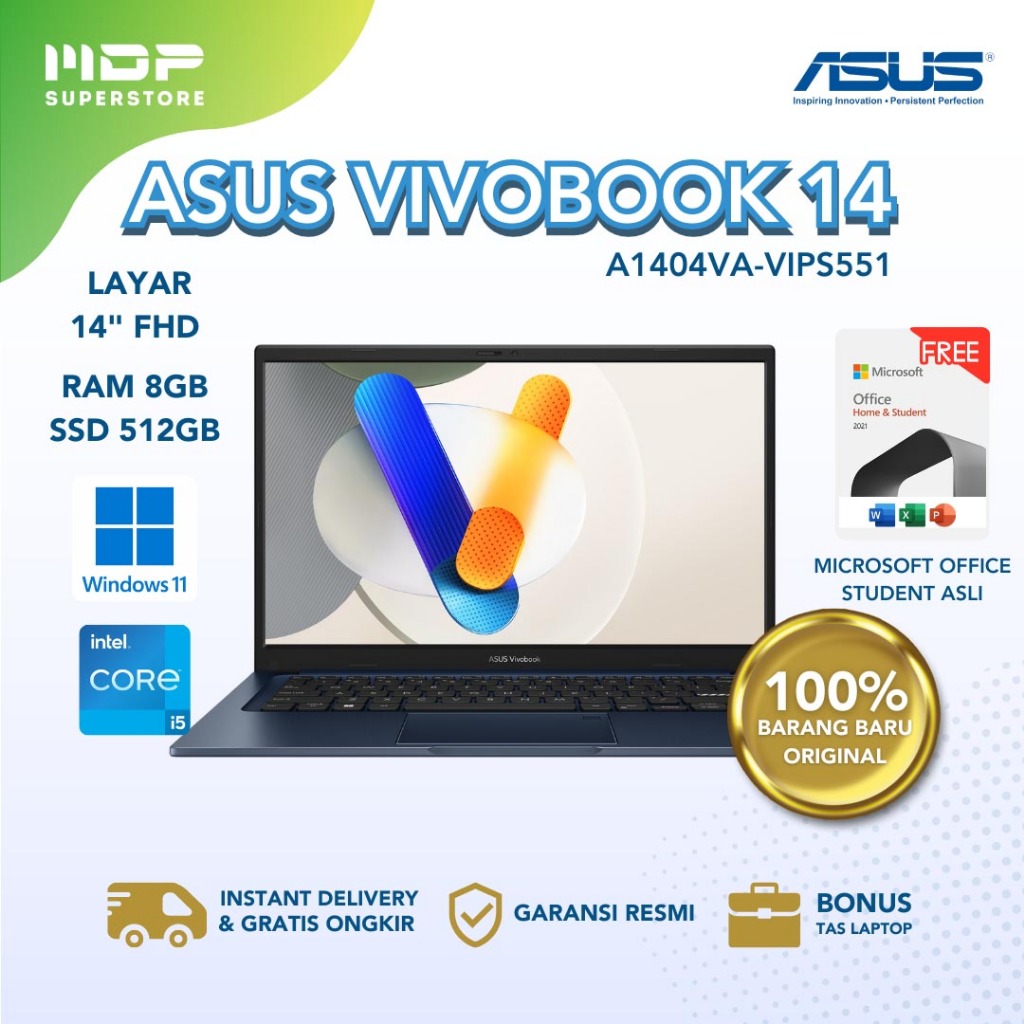 Jual LAPTOP ASUS VIVOBOOK 14 A1404VA-VIPS551 CORE I5 1335U,8GB, 512GB ...