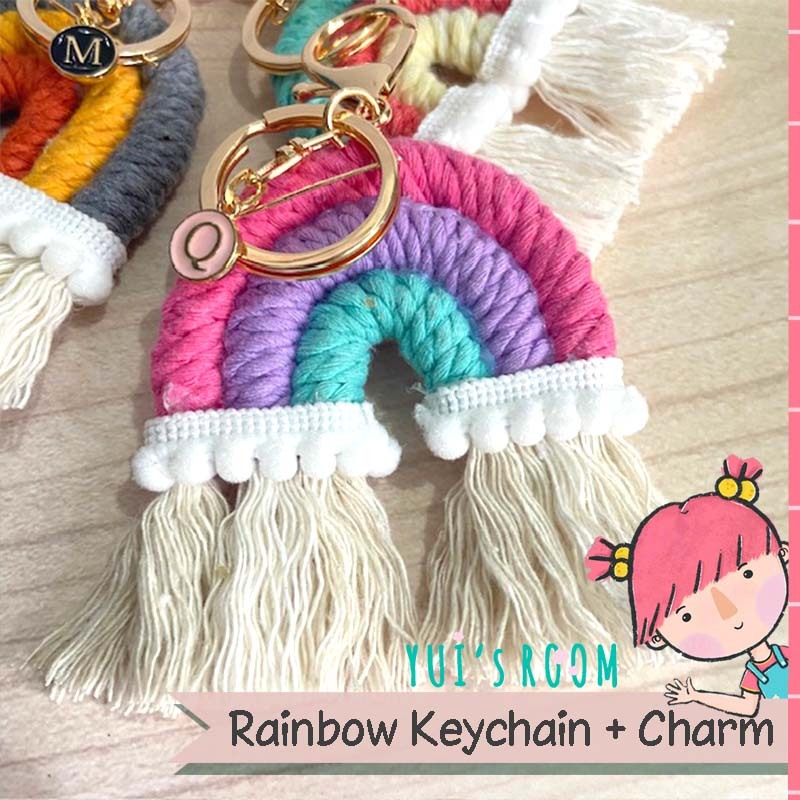 Jual Macrame Rainbow Keychain + Charm Enamel Inisial Nama / Custom ...