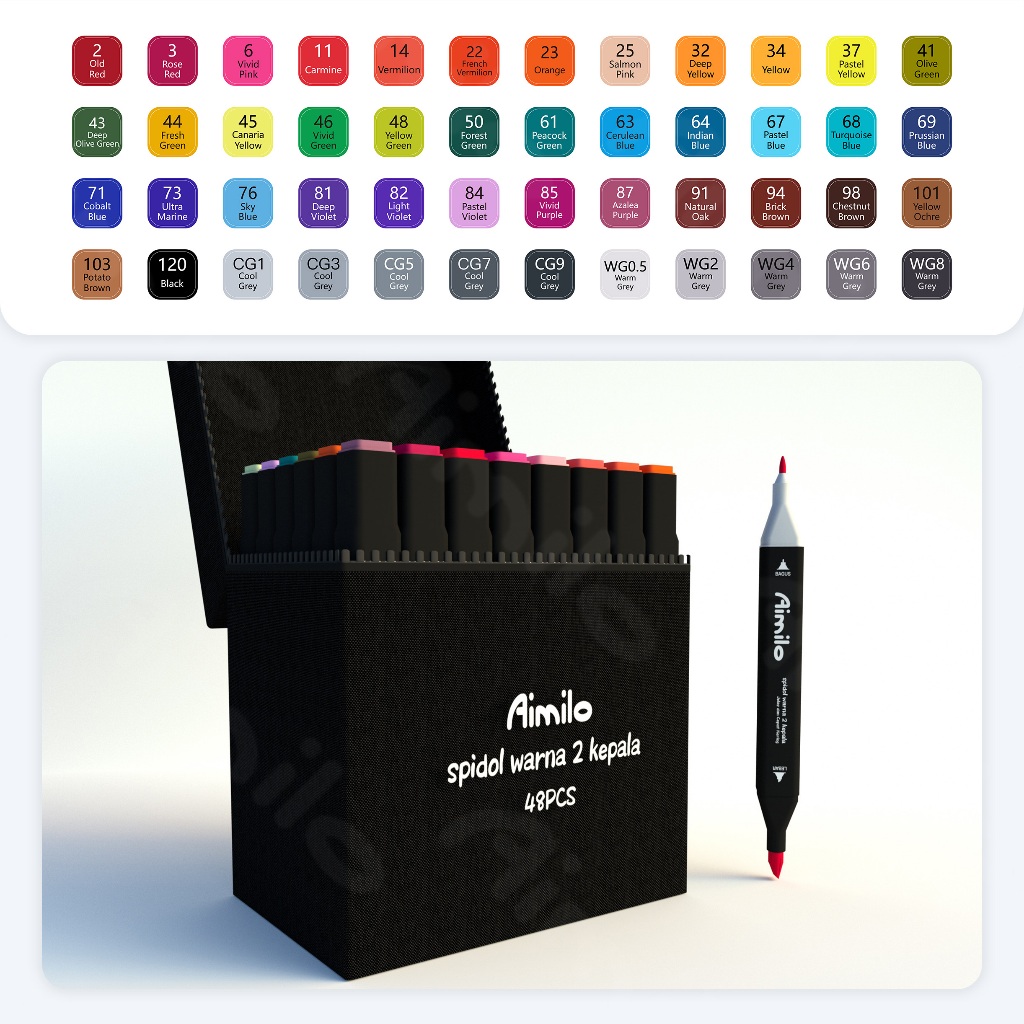Jual [READY] Aimilo Spidol Warna Warni 1 Set Sketch Marker 2 Tip Touch ...