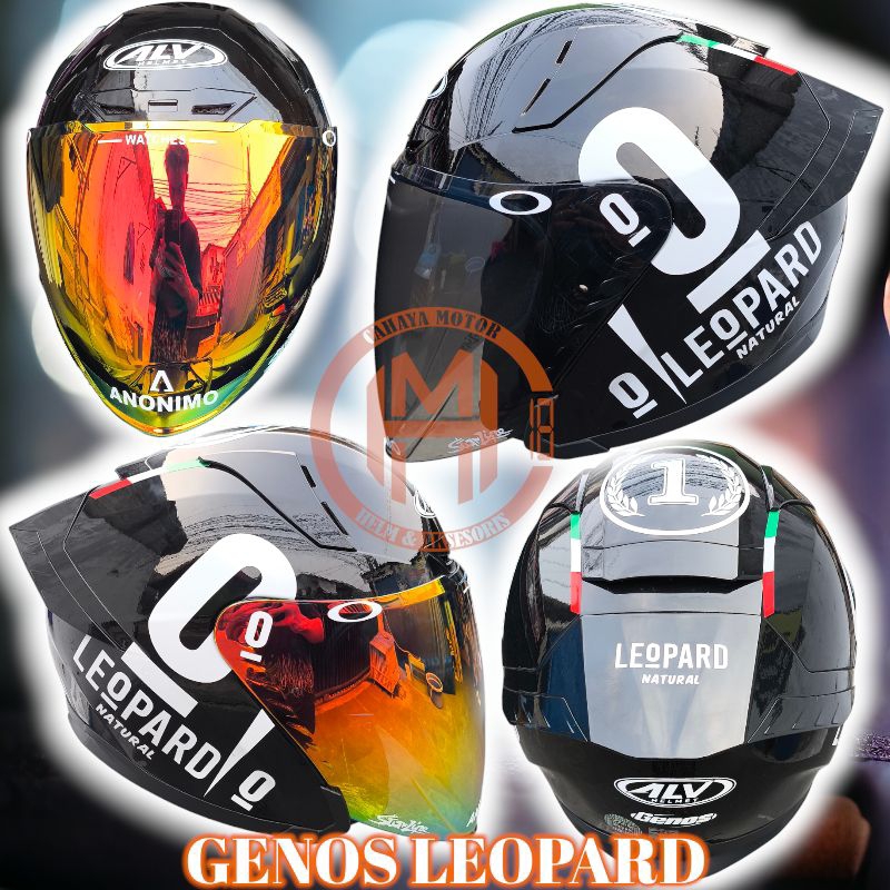 Jual PAKET GANTENG HELM ALV GENOS BLACK GLOSSY PREMIUM LEOPARD | HALF ...