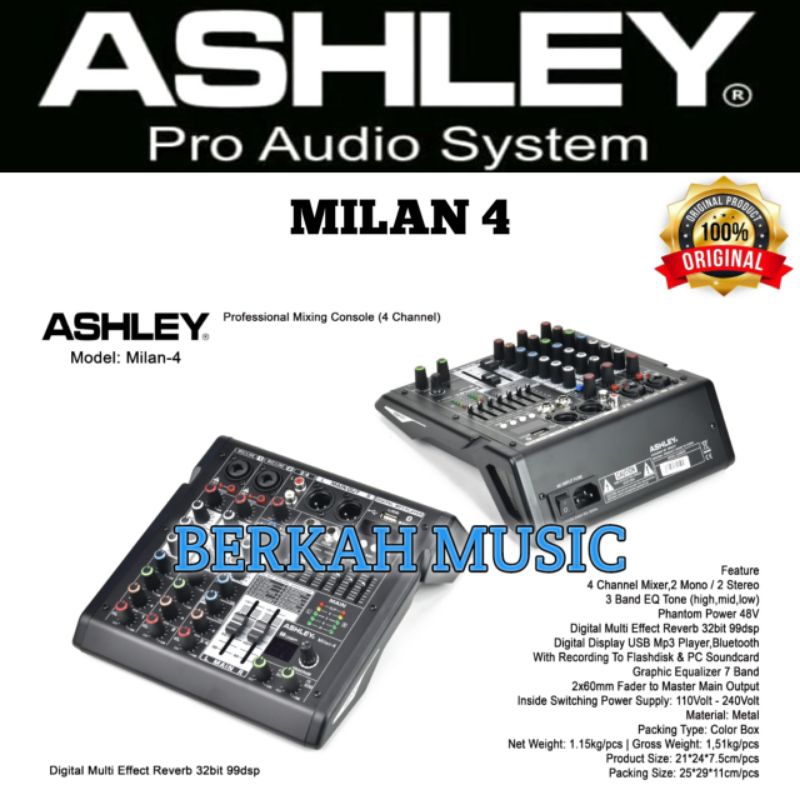 Jual Mixer Ashley Milan 4 Original 4 Channel Bluetooth-Usb | Shopee Indonesia