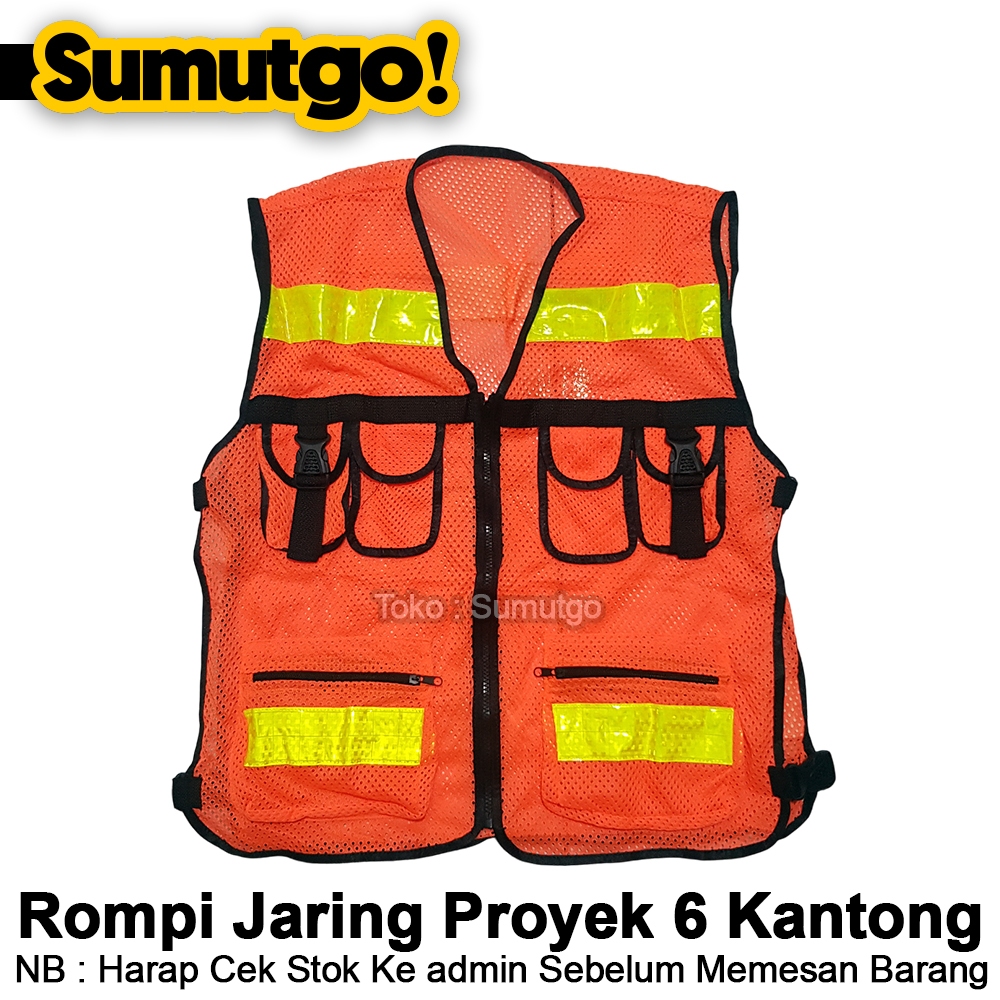 Jual Rompi Proyek 6 Kantong Warna Orange Bahan Jaring / Rompi Safety ...
